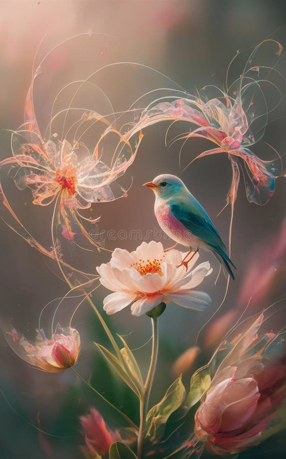 Translucent Miniature Bird, Delicate Flower, Refined Abstract Art ...
