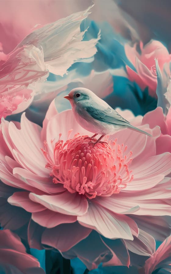 Translucent Miniature Bird, Delicate Flower, Refined Abstract Art ...