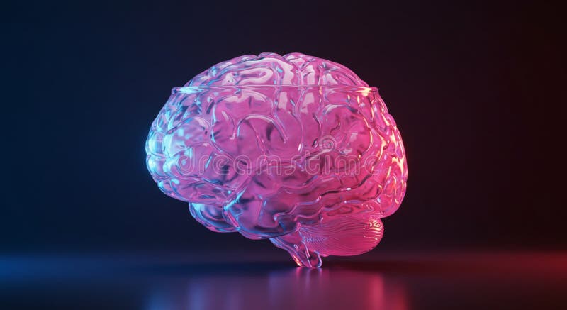 A Translucent Model of a Human Brain is Displayed Under Blue and Pink ...