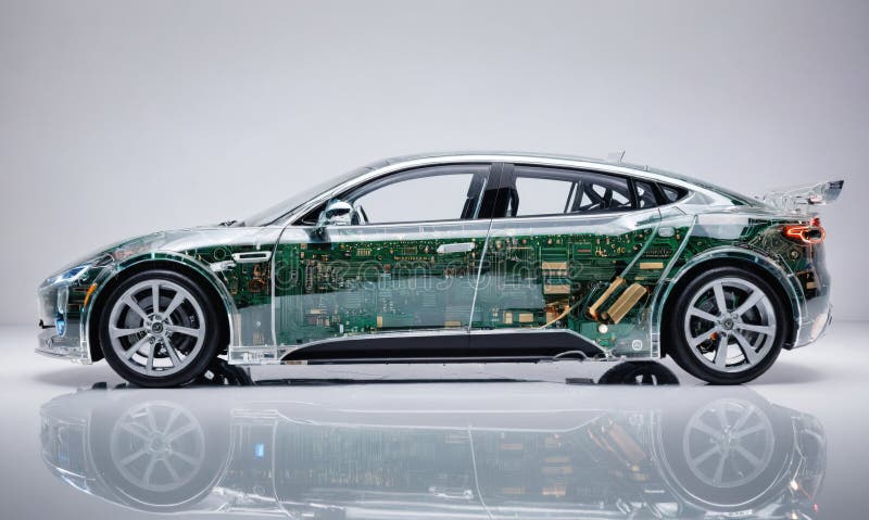 A Translucent, Modern Electric Car is Depicted in a Studio Setting ...
