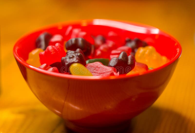 Translucent Multi-colored Jelly Sweeties in Red Bowl Editorial ...
