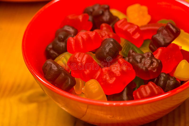 Translucent Multi-colored Jelly Sweeties in Red Bowl Editorial ...