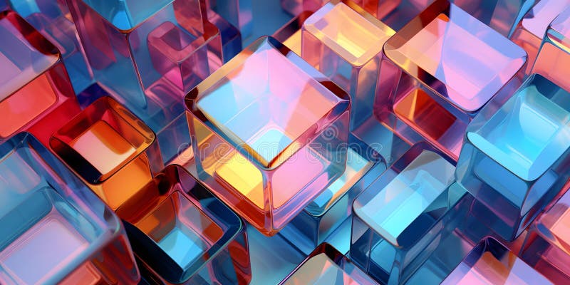 Translucent Neon Cubes with Gradient Multicolor Reflections. 3D ...