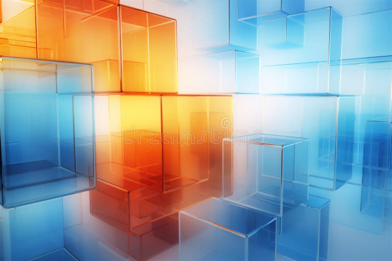 Translucent Neon Cubes with Gradient Multicolor Reflections. 3D ...