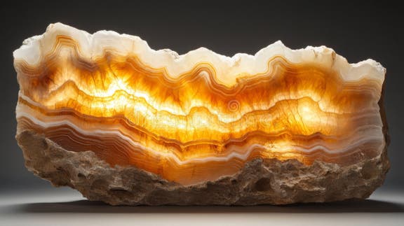 A Translucent Onyx Geode with Intricate Bands of White and Orange Stock ...