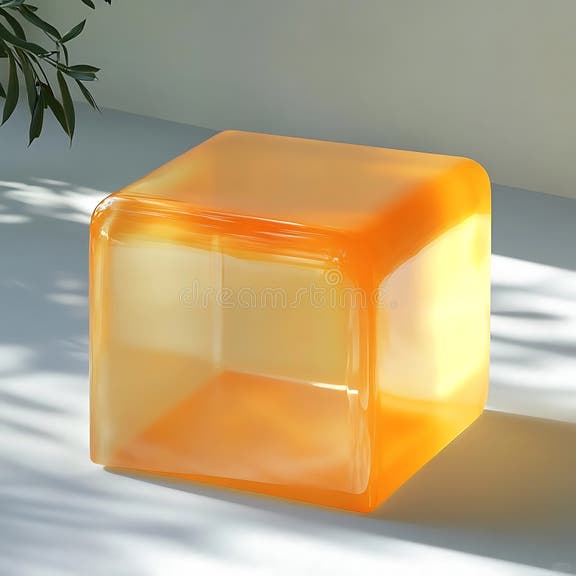 Translucent Orange Cube Casting Shadows in Bright Studio Light, Creating a Modern and Minimalist ...