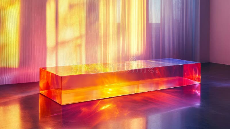 Translucent Orange Pink Acrylic Block Sculpture on Reflective Floor ...
