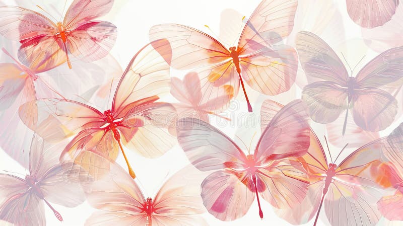 Translucent Orange and Pink Butterflies on White Background Stock Photo ...