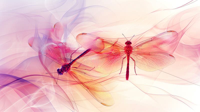 Translucent Orange and Pink Dragonflies on White Background Stock Photo ...