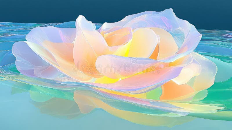 A Translucent, Pastel-colored Rose Floating on a Serene Water Surface ...