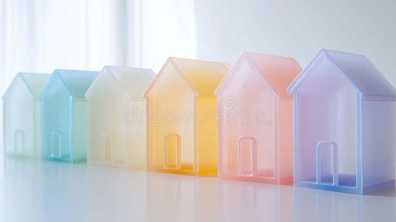 Translucent Pastel Plastic Houses Arranged on a White Surface for ...