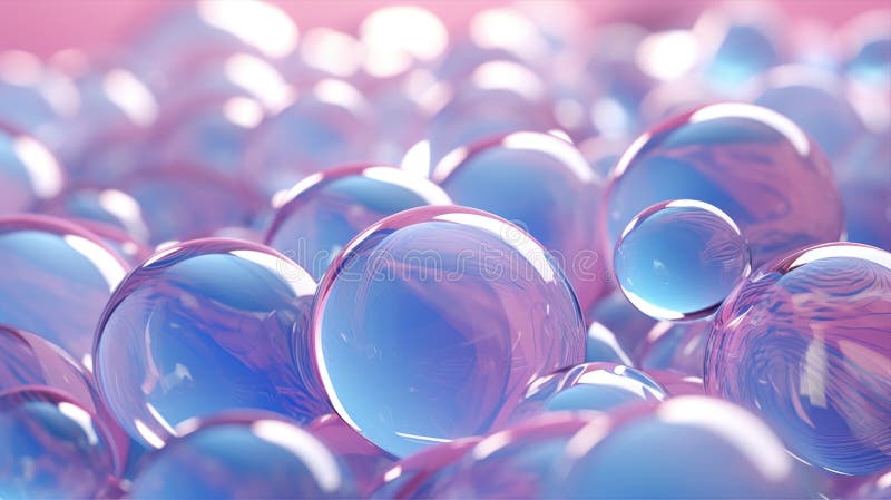 Translucent Pink and Blue Glass Spheres Resting on Mirrored Surface ...