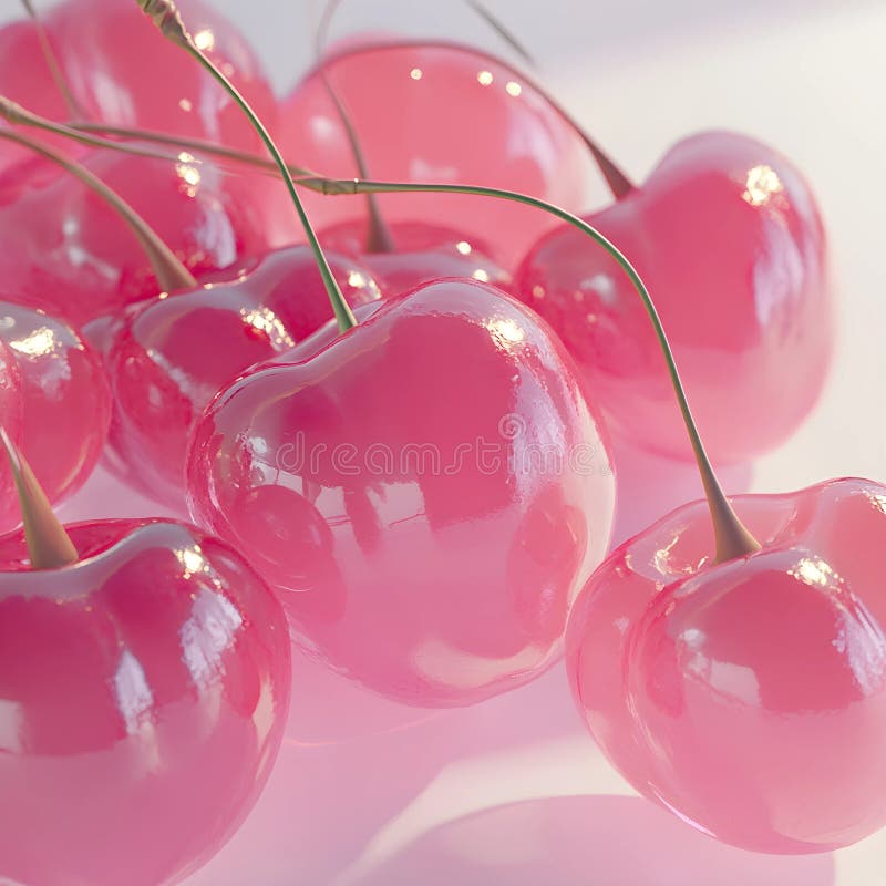 (4k) 3D Transparent Glass Pink Cherries Stock Illustration ...