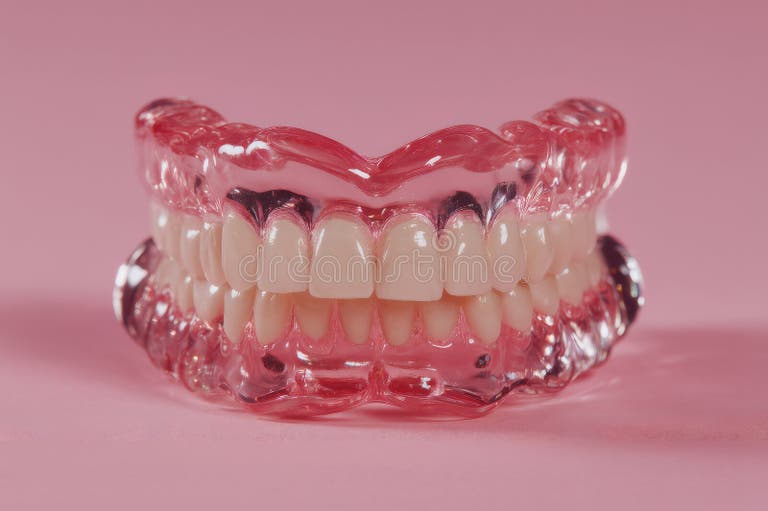 Translucent Pink Dental Prosthesis on Pink Background Stock ...
