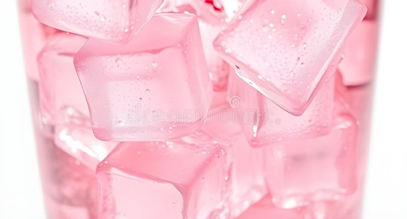 Translucent Pink Ice Cubes are Stacked in a Clear Container. Stock ...