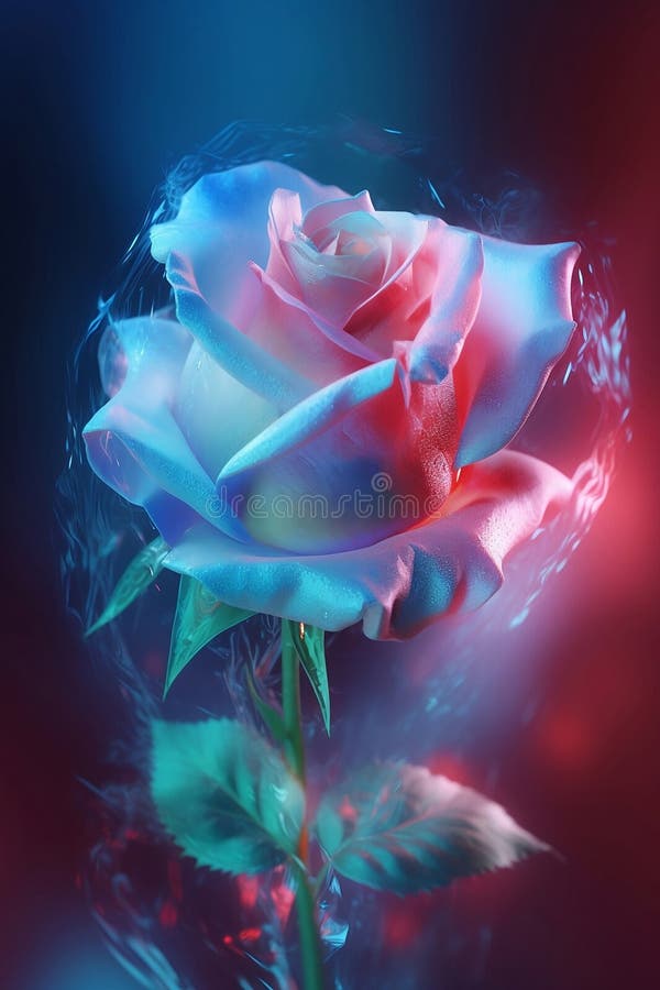 Translucent Pink Rose in Blue Lighting on Blurred Background Close Up ...
