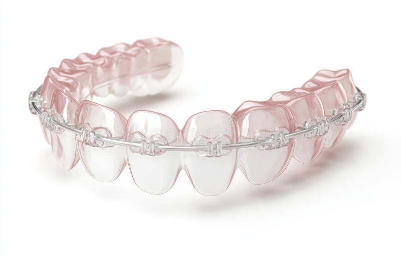 Translucent Pink Teeth Aligners with Silver Wire Stock Illustration ...
