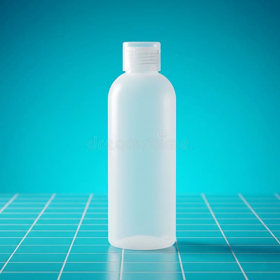 Translucent Plastic Bottle Mockup on Blue Tiled Background Stock ...