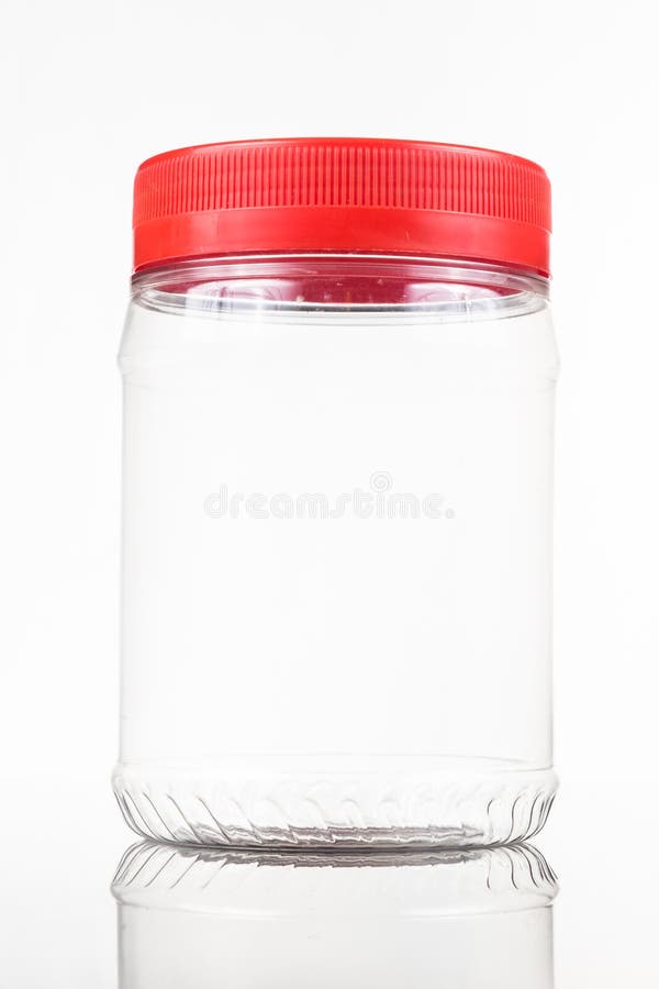 Translucent Plastic PVC Jar with Red Cover Isolated in Black Stock ...