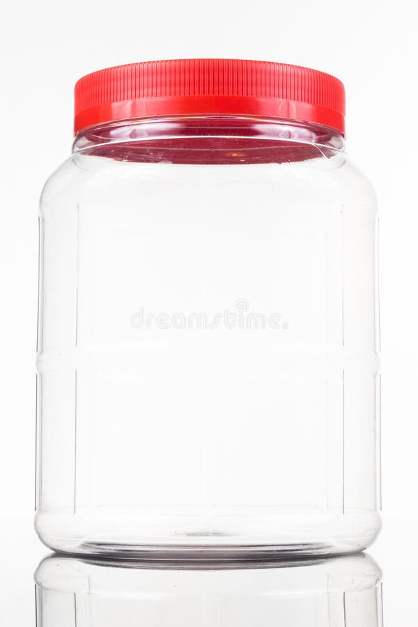 Translucent Plastic PVC Jar with Red Cover Isolated in White Stock ...