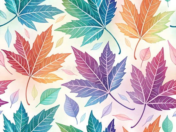 Translucent Psychedelic Leaves in Watercolor Seamless Pattern Stock ...