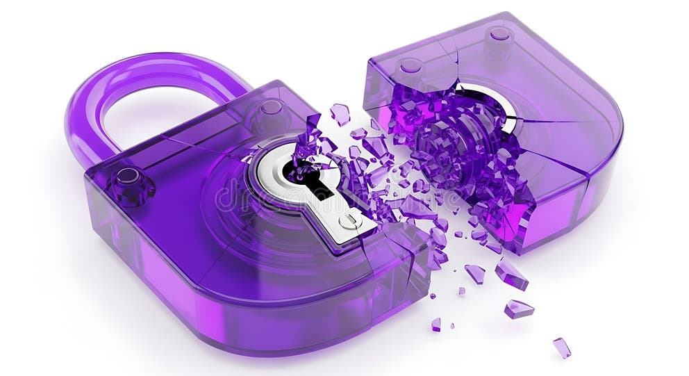A Translucent Purple Padlock is Shown Split in Half, with One Side ...