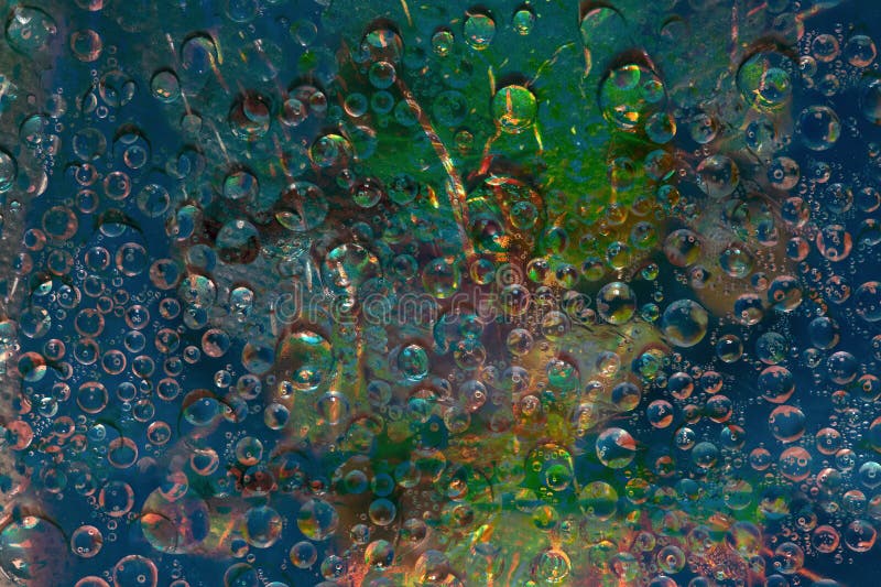 Translucent Raindrops Falling Down Against the Green-blue Background ...