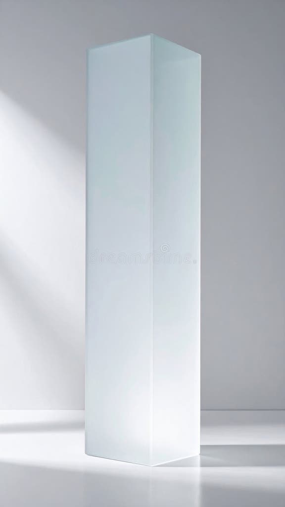 Translucent Rectangular Glass Block Sculpture Against Soft Gray ...