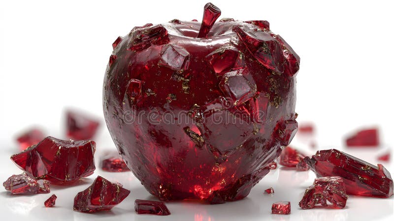 Translucent Red Apple Made of Crystal with Broken Pieces Scattered ...