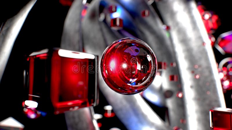 Translucent Red Cubes and Spheres in Space Stock Illustration ...