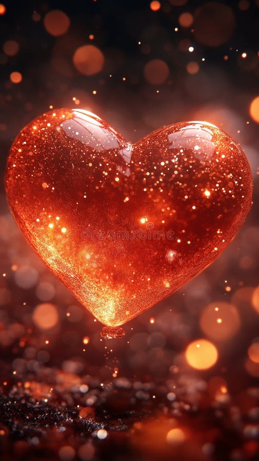 Translucent Red Heart Surrounded by Glimmering Particles Stock ...