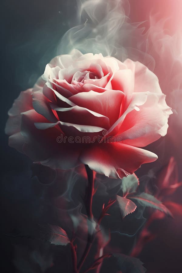 Translucent Red Rose in Fog on Dark Background Close Up Stock ...