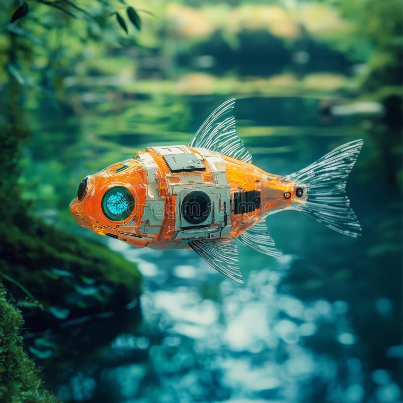A Translucent Robotic Fish with a Glowing Eye Stock Illustration ...