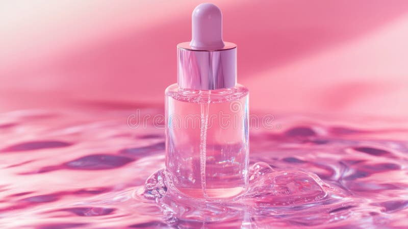 Translucent Serum Bottle on Water Surface with Pink Background Stock ...