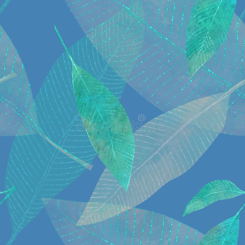 Translucent Silhouettes of Leaves on Blue Background Stock Illustration ...
