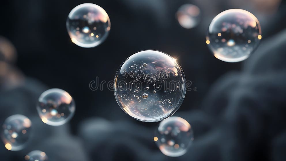 Translucent Soap Bubbles Float Gently Against a Dark Background ...