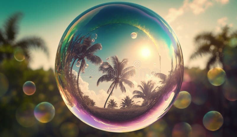 Translucent Soap Bubbles with Light Rainbow Shining on Sunset Sky ...