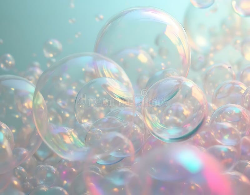 Translucent Soap Bubbles with Rainbow Reflection Close-up Stock Image ...