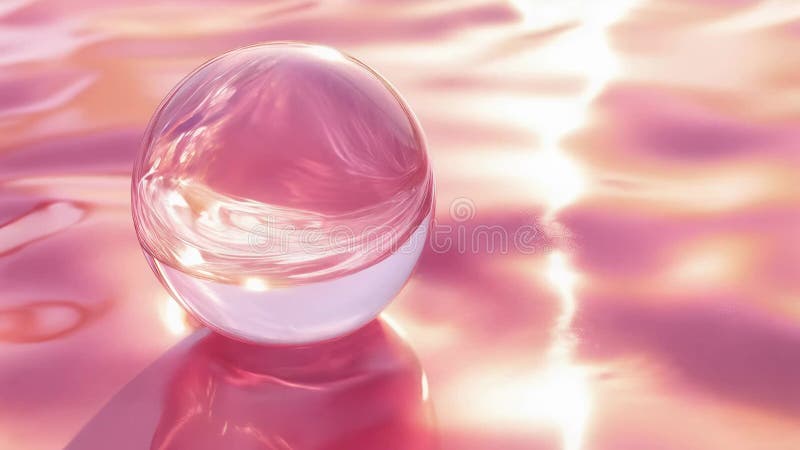 Translucent Sphere on a Shimmering Pink Water Surface Stock Video ...