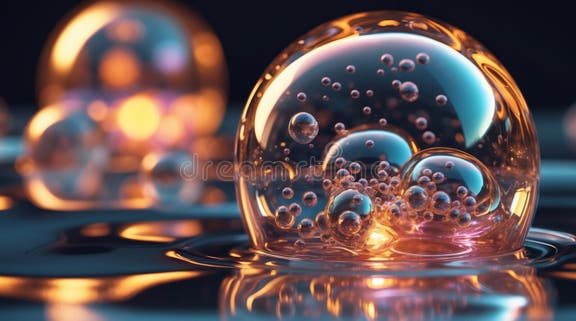 Translucent Sphere with Smaller Bubbles Inside, Resting on a Reflective ...