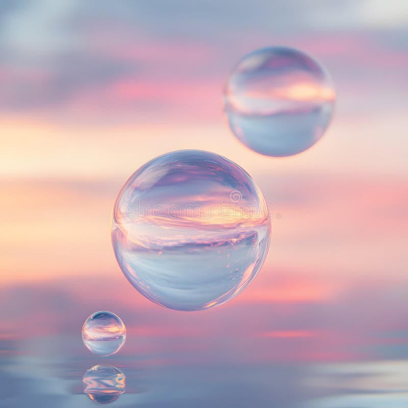 Translucent Spheres Reflecting Pastel Sunset Sky Stock Illustration ...