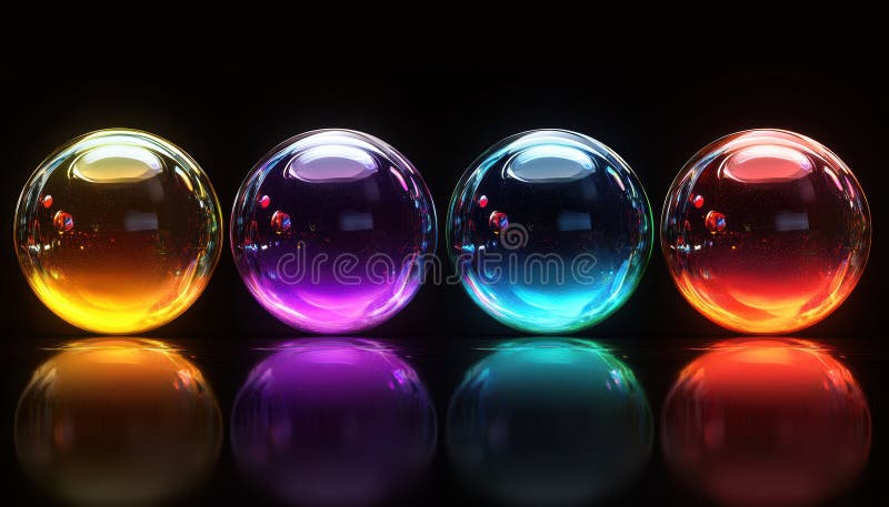 Translucent Spheres on a Reflective Surface with a Dark Background ...