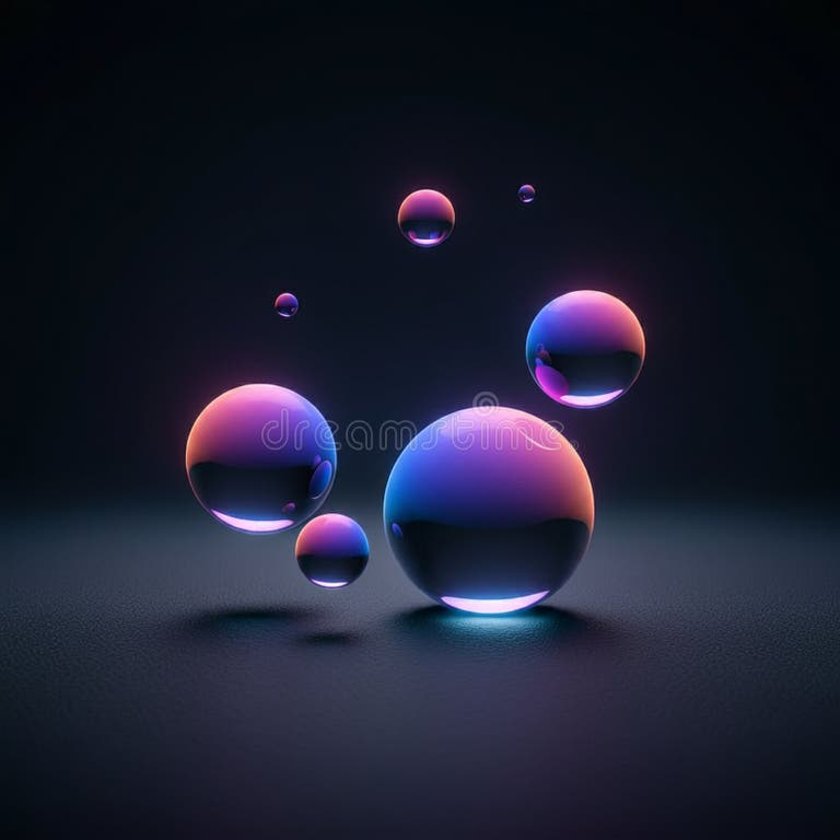 Translucent Spheres in Various Sizes Hover Over a Textured Surface ...