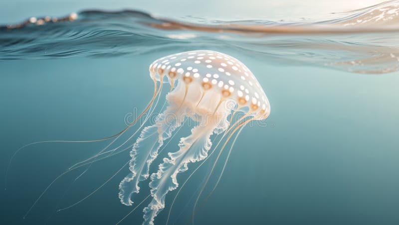 Translucent Spotted Jellyfish Drifting Gracefully in Oceanic Waterscape ...
