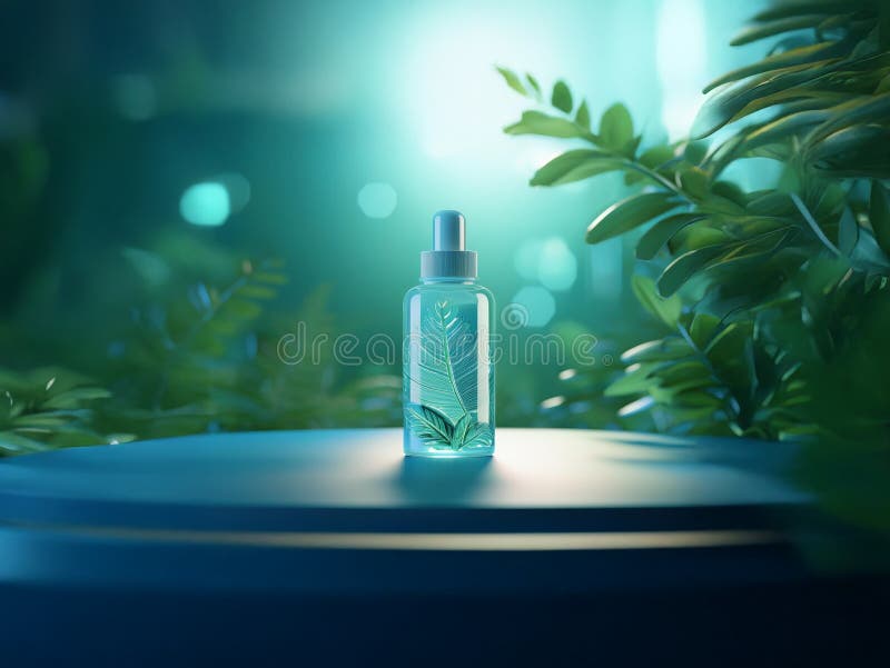 A Translucent Spray Bottle with a Leaf Inside Sits on a Teal Platform ...