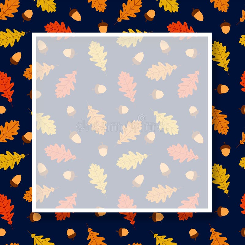 Translucent Square Frame on Oak Leaves and Acorns Pattern Background ...