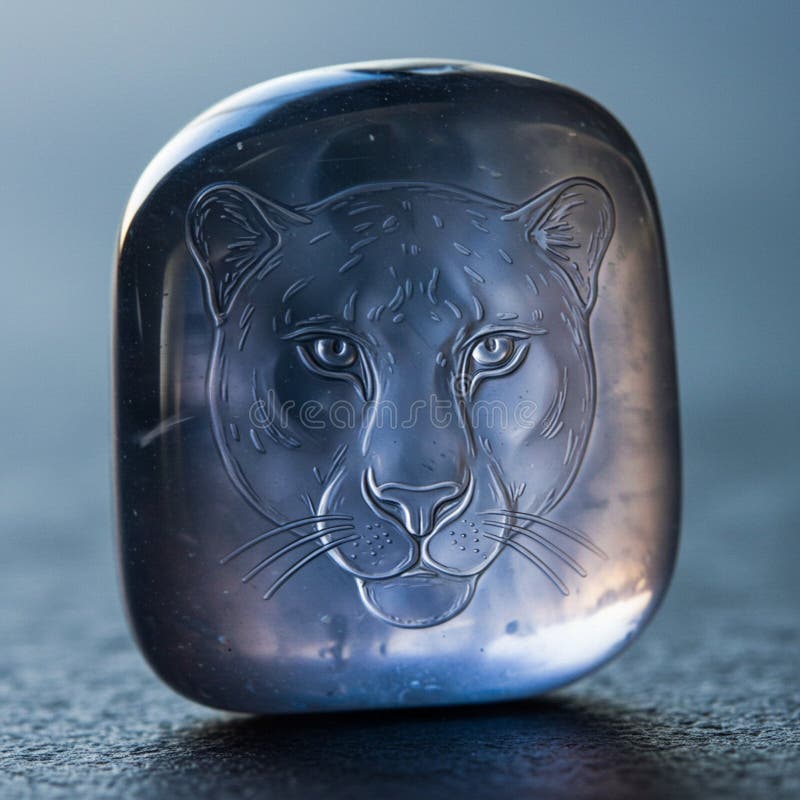 Translucent Stone with an Intricate Carving of a Panther S Face on Its ...