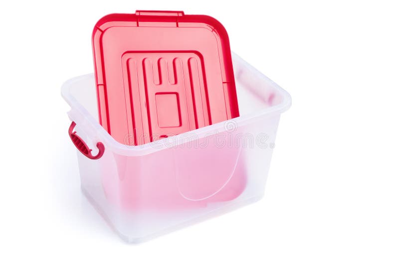 Translucent Storage Box and Red Lid Stock Image - Image of plastic ...