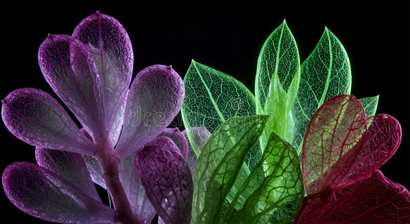 Close Up of Translucent Leaves in Purple Green and Red Colors Against a ...