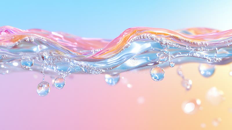 Iridescent Water Surface with Droplets and Light Pastel Gradient Stock ...